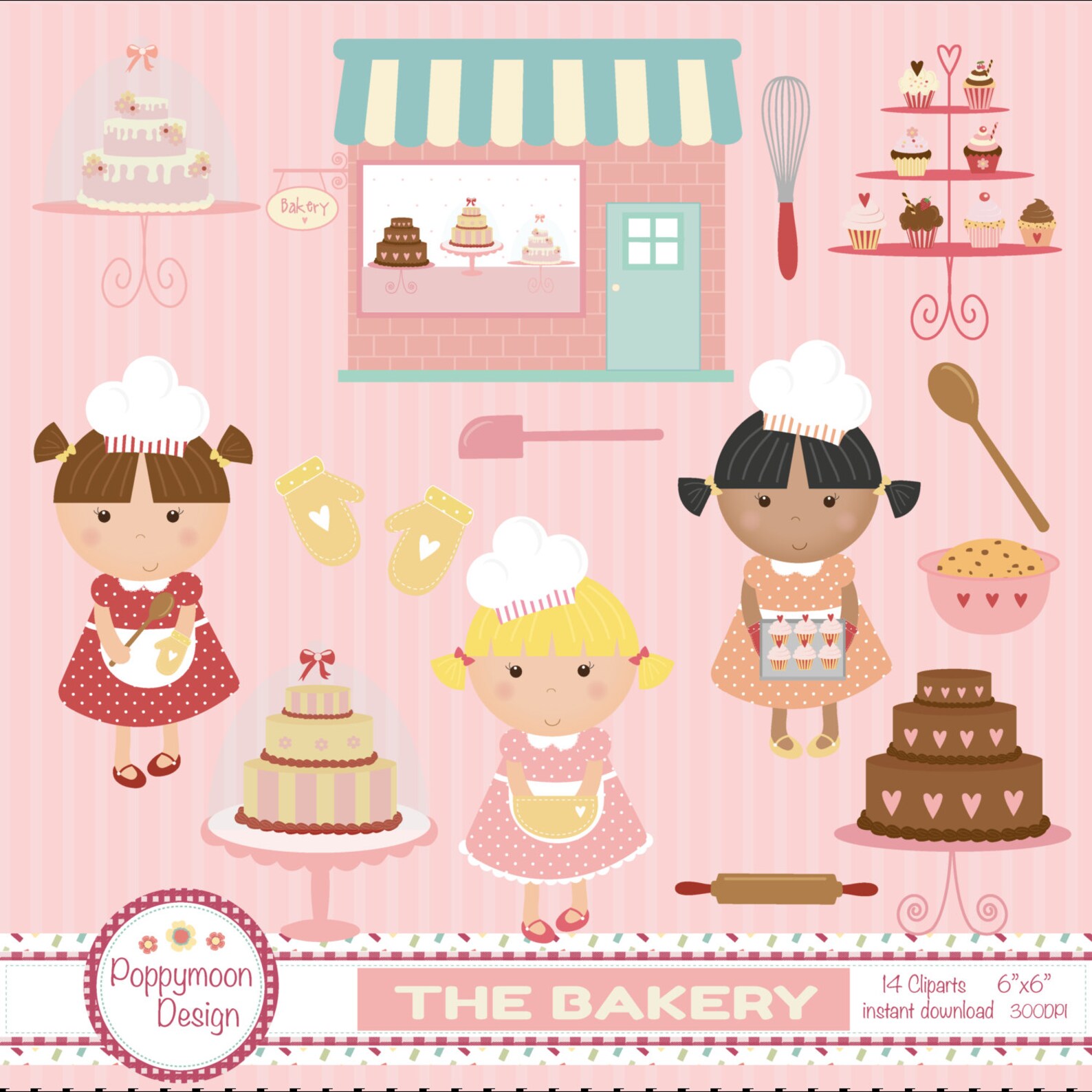 Cute Bakery, Girl Chef, Cakes, Digital Clip Art Set - Etsy