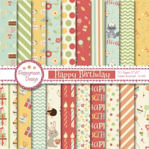 Happy Birthday Animals ,flowers, Candy,patterns, Printable Digital ...
