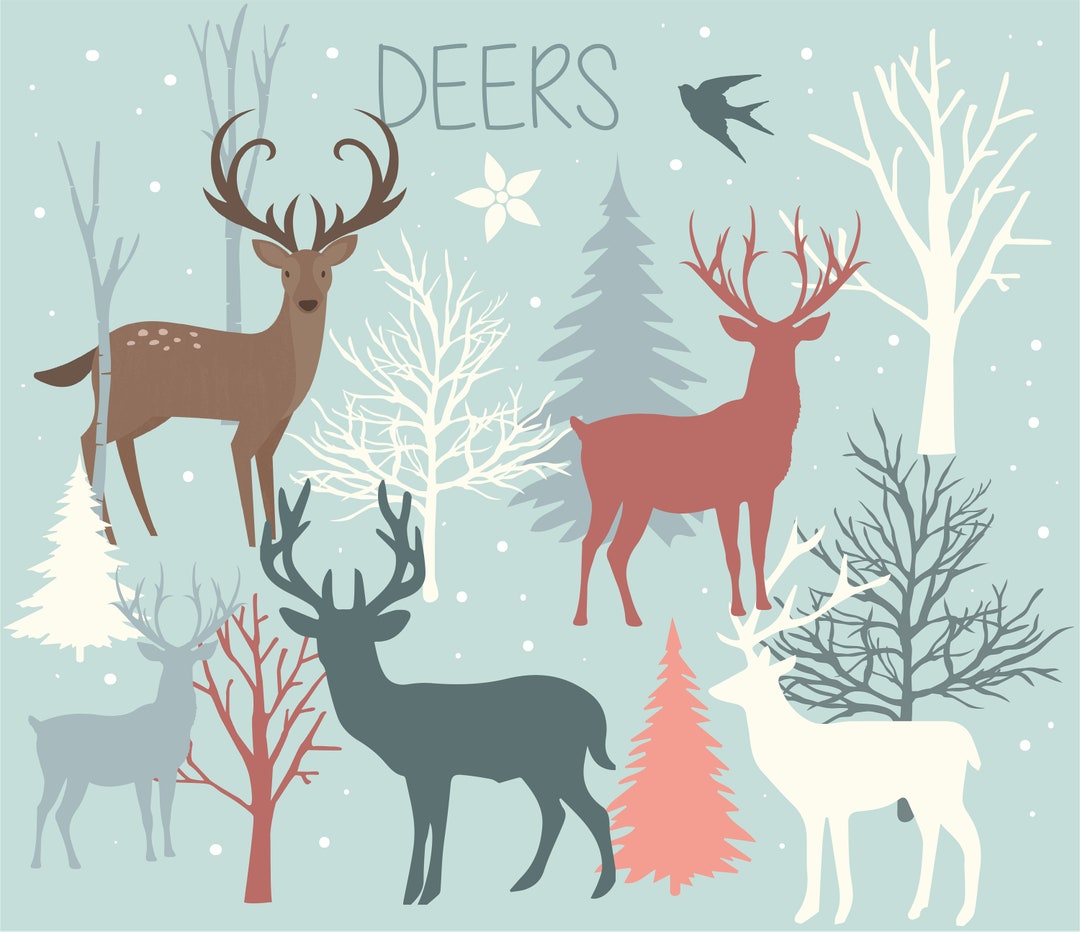 Deers, Winter, Printable Digital Clipart Set - Etsy