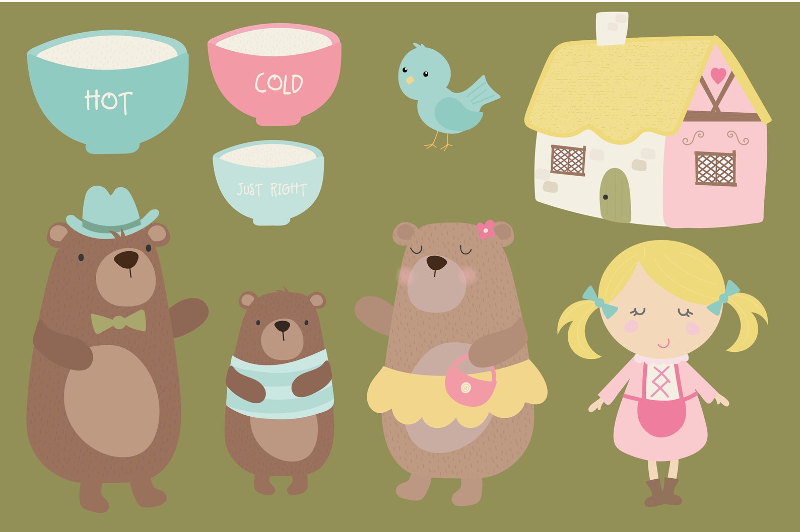 Goldilocks & 3 bears printable digital clipart set | Etsy