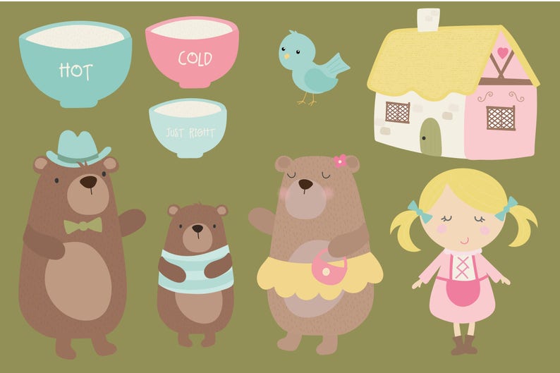 Goldilocks & 3 Bears, Printable Digital Clipart Set - Etsy