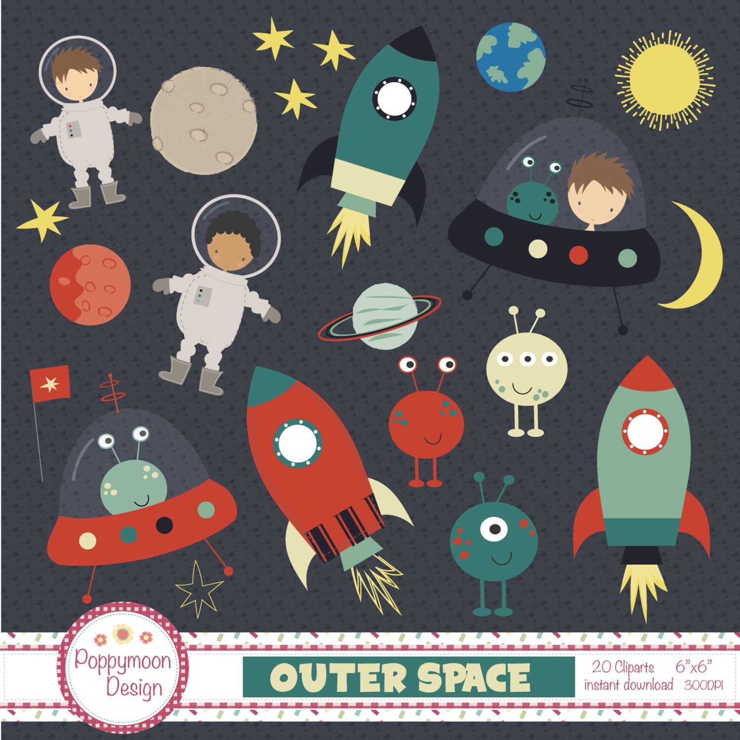 Outer Space,rockets, Astronauts, Planets , Printable Digital Clipart ...