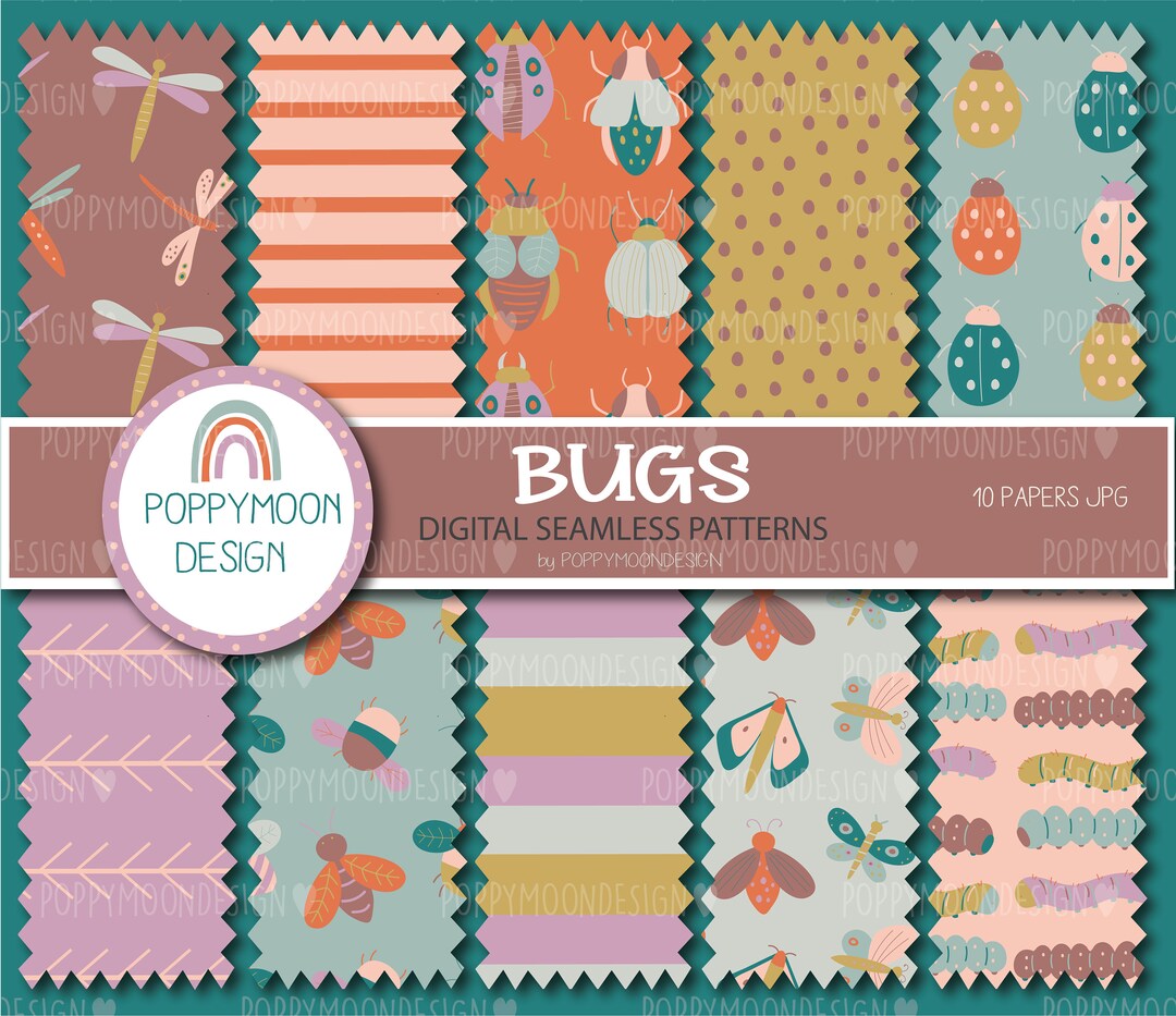 Bugs, Insect Patterns, Printable Seamless Digital Paper Pack - Etsy