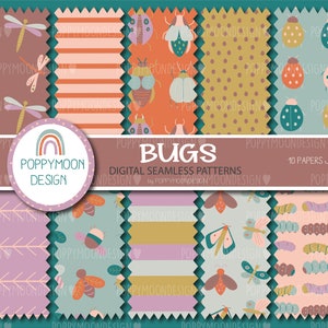 Bugs, Insect Patterns, Printable Seamless Digital Paper Pack - Etsy
