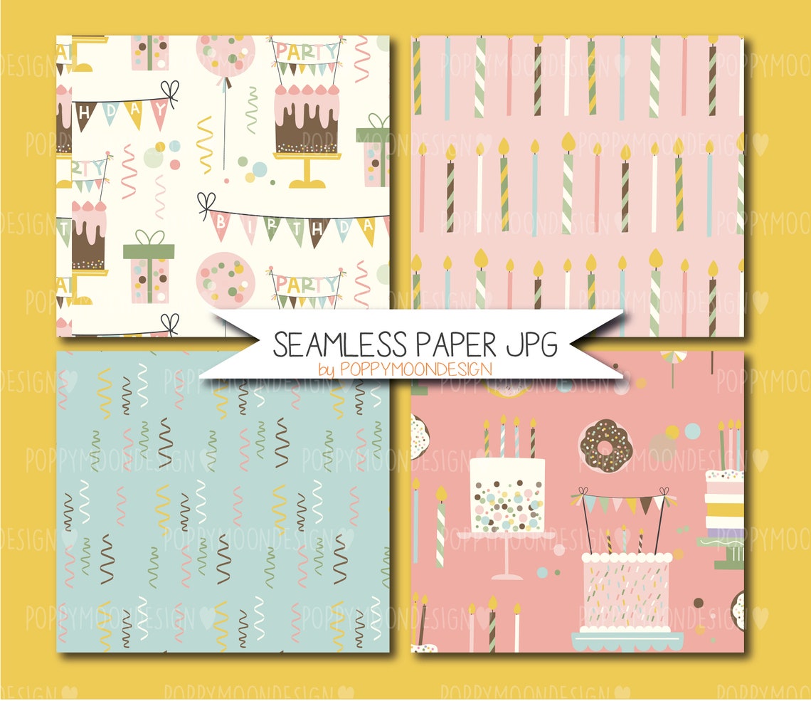 Make a Wish, Birthday Patterns, Printable Seamless Digital Paper Pack ...