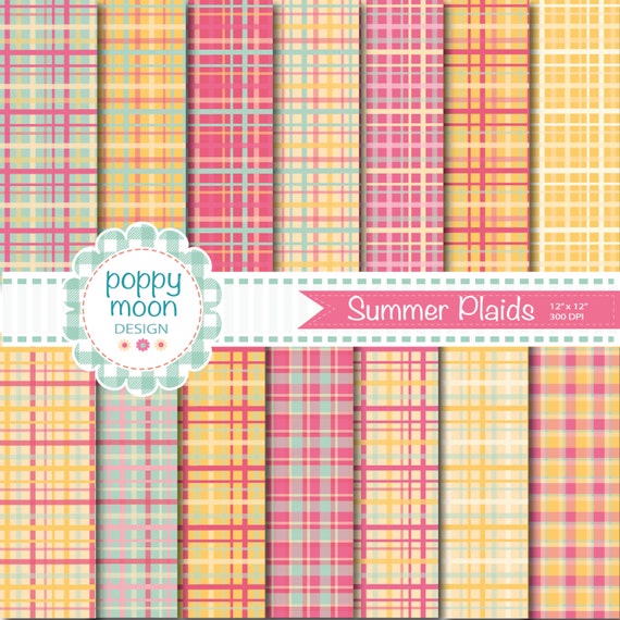 Summer Plaids Yellow and Pinks Printable Digital Paper Pack - Etsy