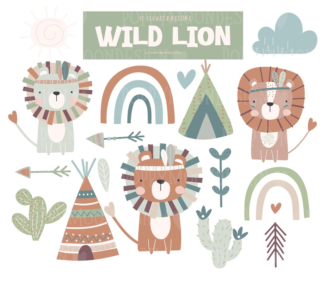 Southwest Wild Lion Tepees Cactus Clipart Set - Etsy