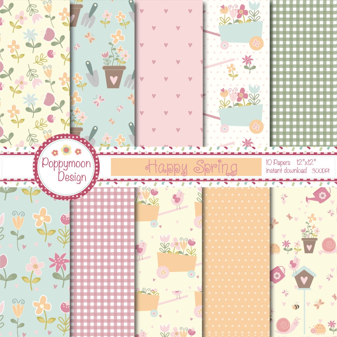 Happy Spring Garden, Pastel Digital Paper Pack - Etsy