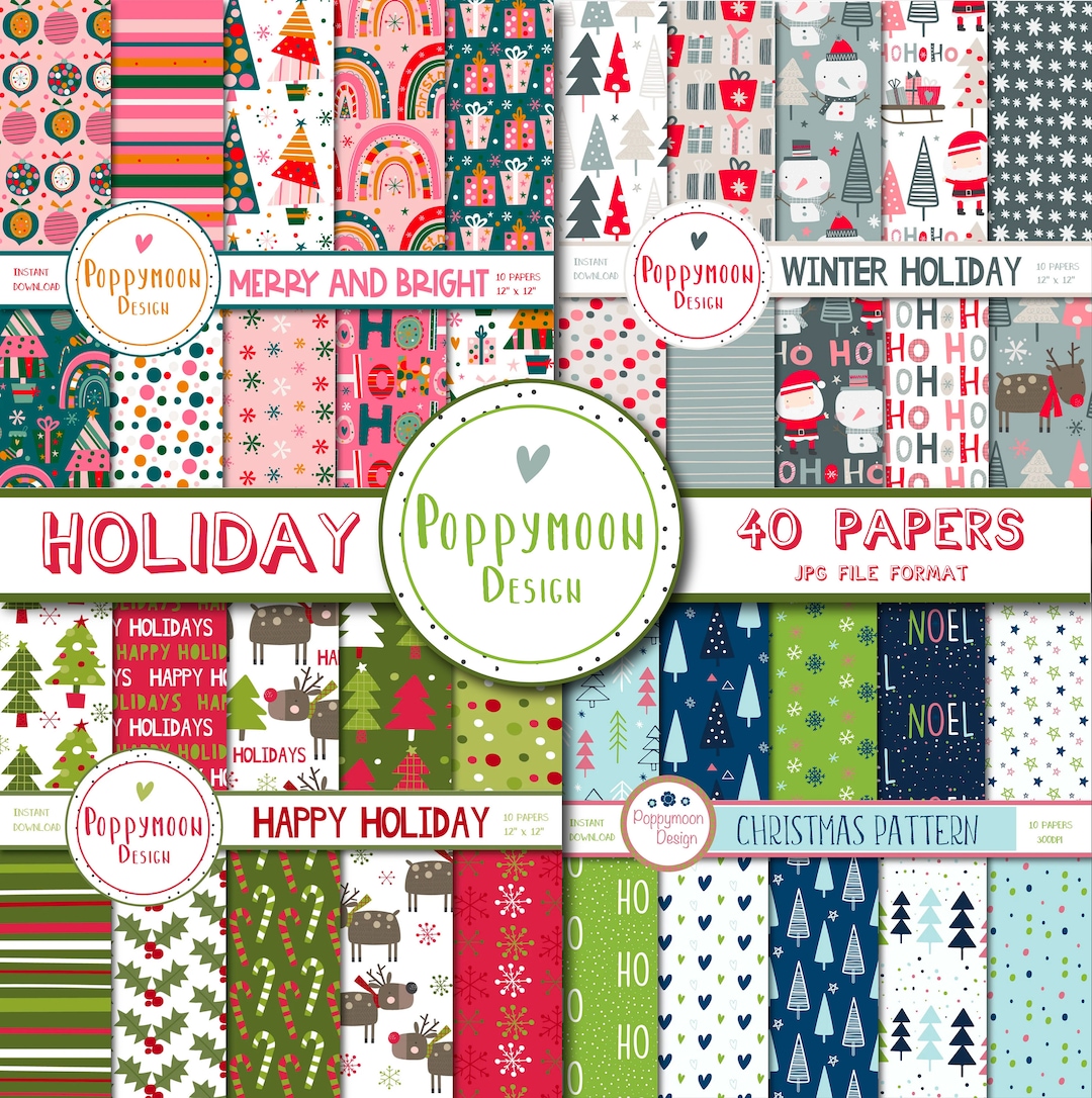 Holiday Bumper Paper Set, Christmas, Festive, Printable Digital Paper ...
