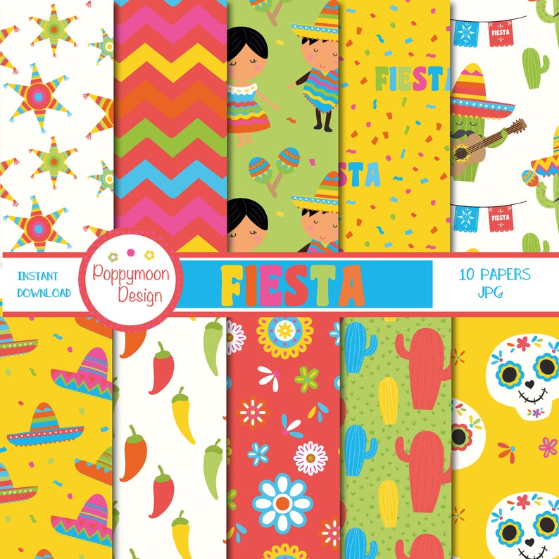 Fiesta, Mexican,, Printable Digital Paper Pack - Etsy UK