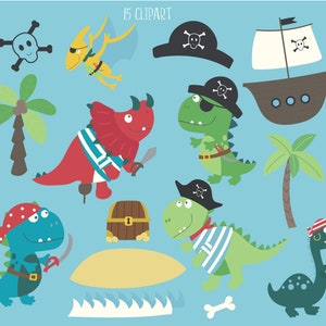 Dino Pirates, Dinosaurs,digital Clipart Set - Etsy