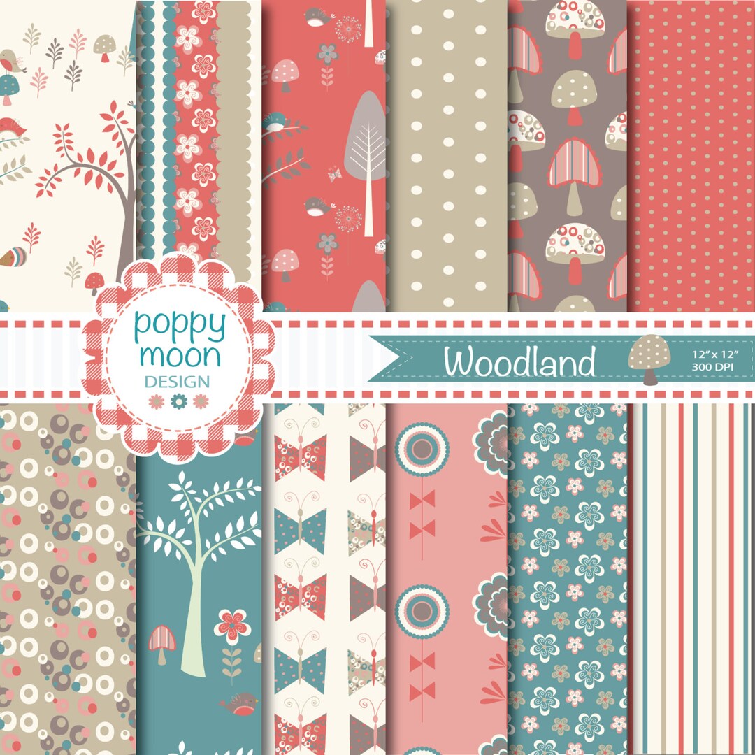 Woodland,polka Dot,stripe,toadstools,flowers,red Brown,cream and Teal ...