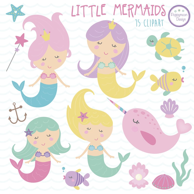 Little Mermaids Digital Clip Art Set - Etsy