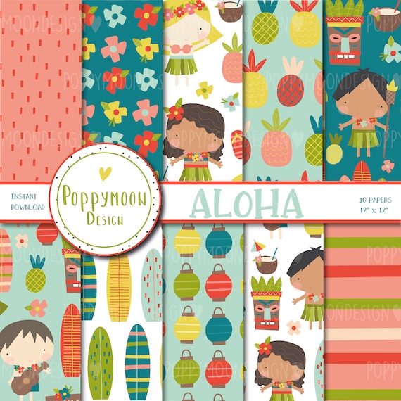 Aloha Tropical Pattern Printable Digital Paper Pack | Etsy