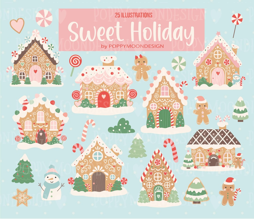 Sweet Holiday Clipart Bundle - Gingerbread, Trees and Festive Candies ...
