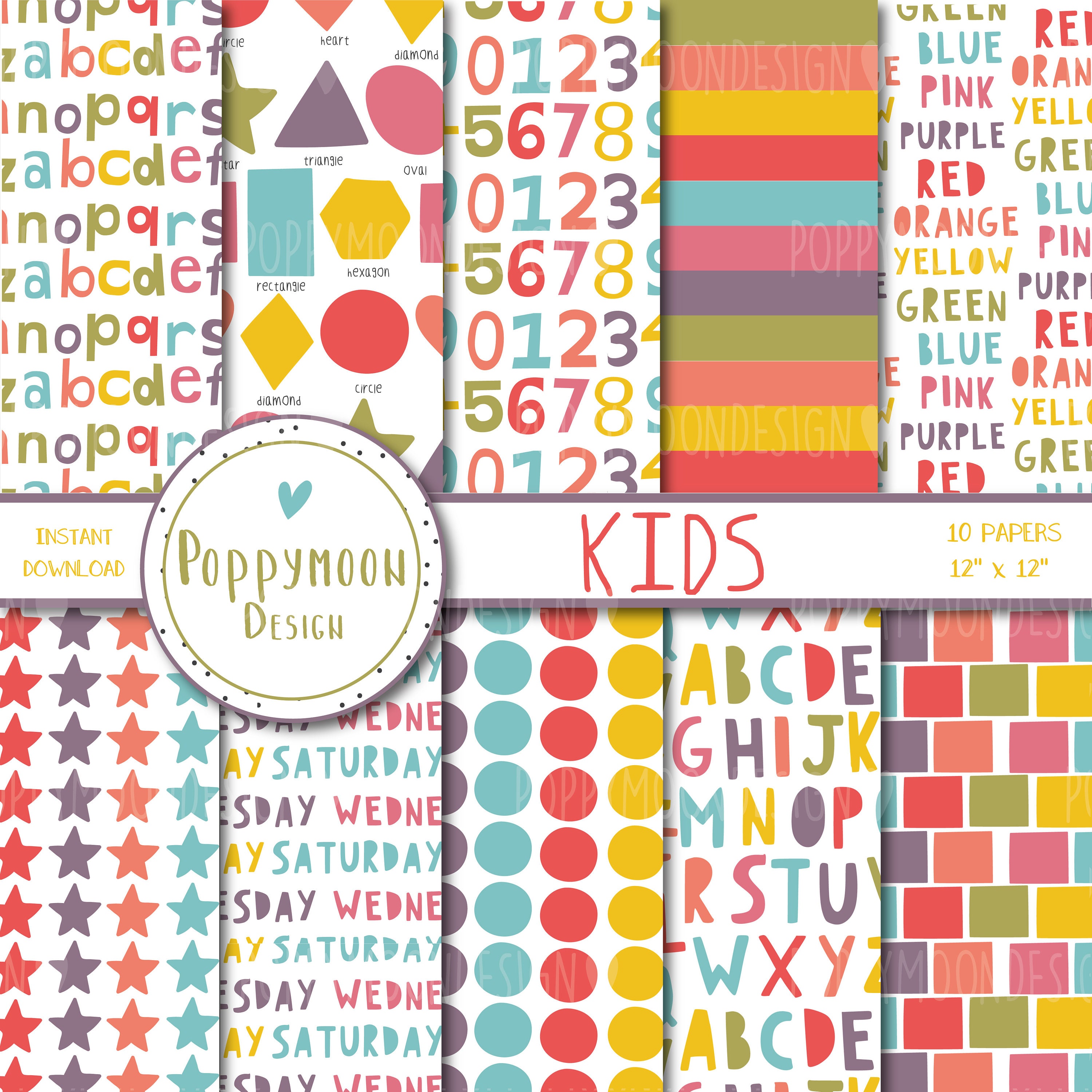 Kids Patterns Educational Colourful Printable Digital Paper - Etsy Ireland
