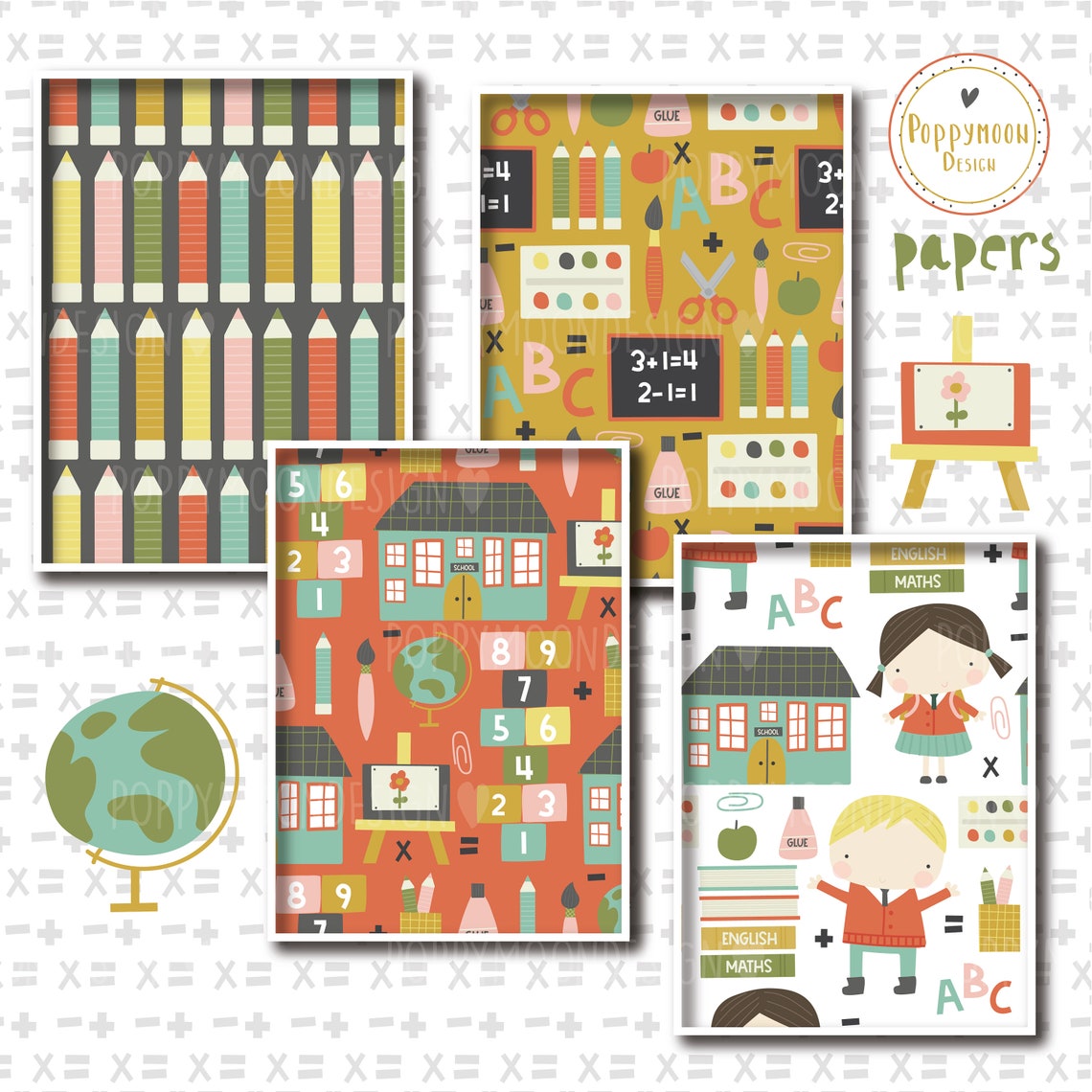 School Education Pattern Printable Digital Paper Pack - Etsy