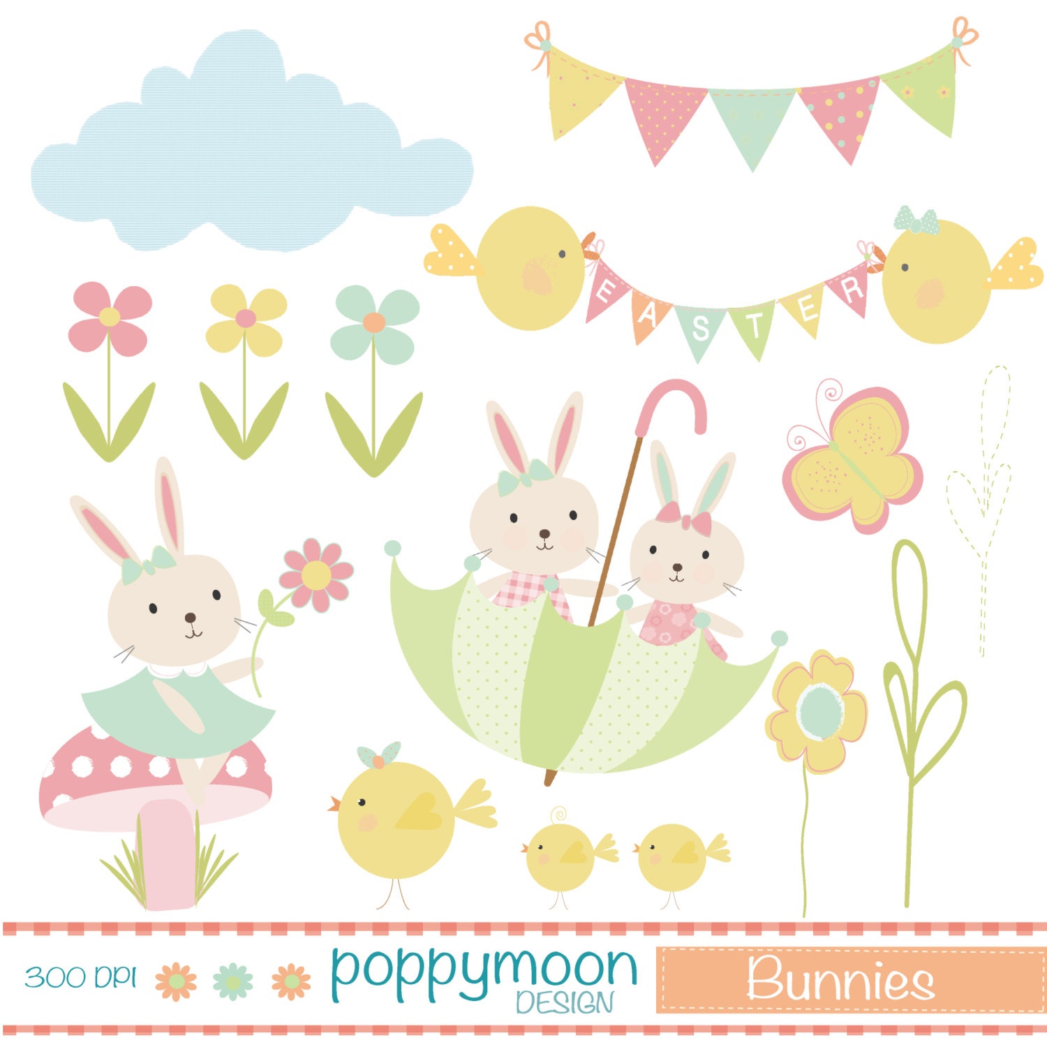 Bumper Pack of Easter Themed Bunnies Digital Clipart Set - Etsy