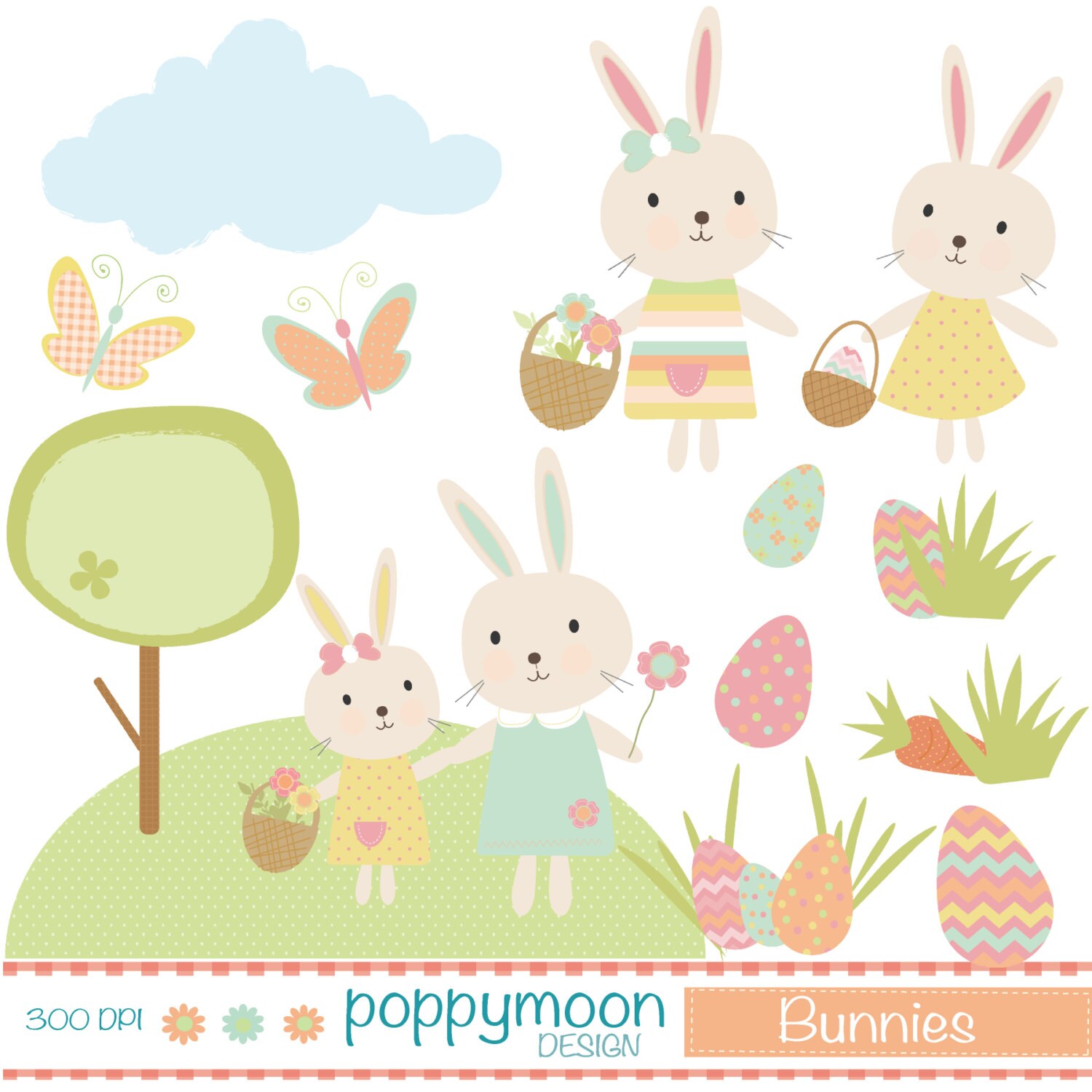 Bumper Pack of Easter Themed Bunnies Digital Clipart Set - Etsy