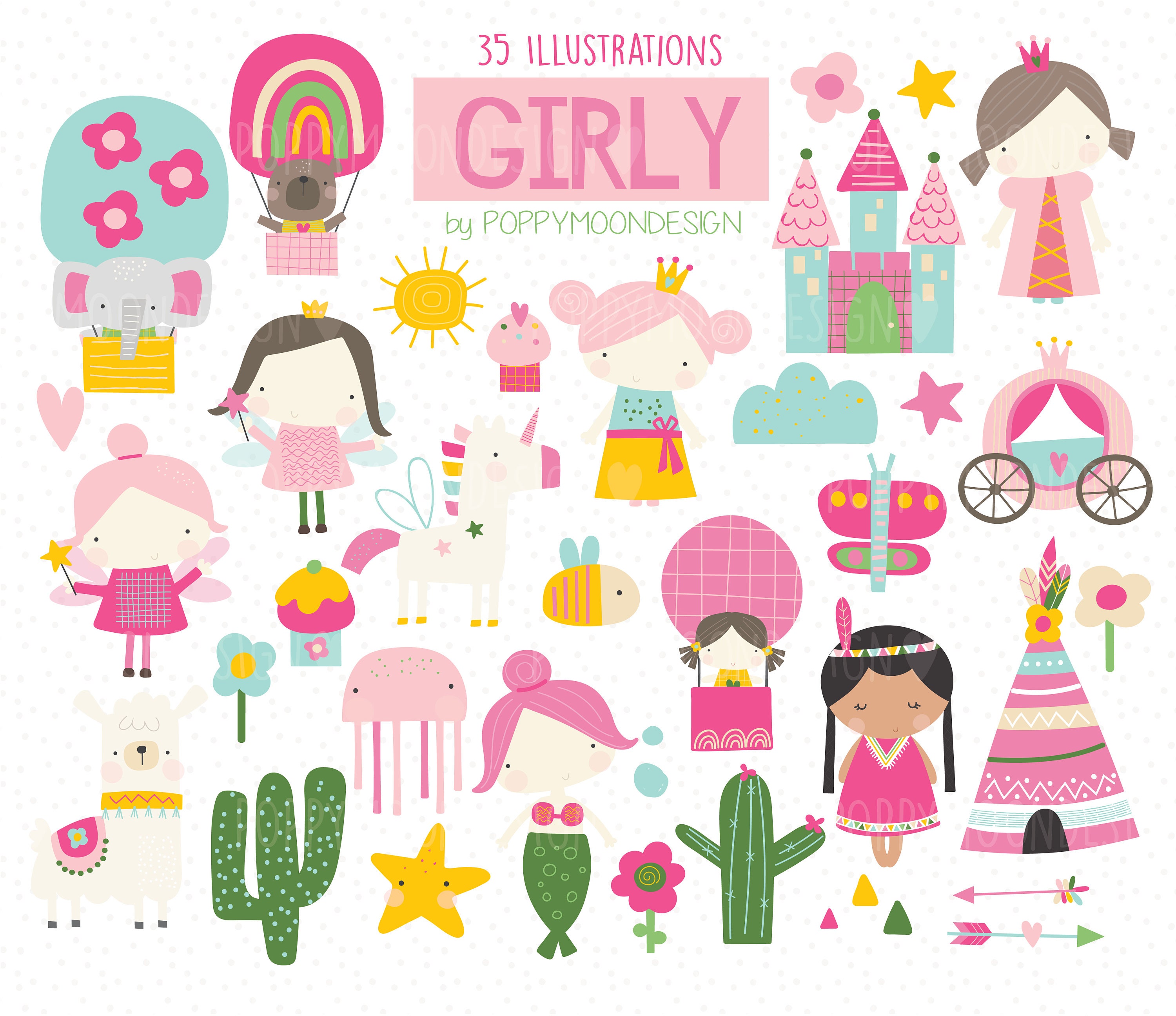 Girly Little Girls Digital Printable Clipart - Etsy UK