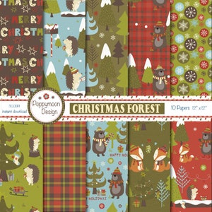 Christmas Forest, Woodland Animals, Printable Digital Paper Pack - Etsy
