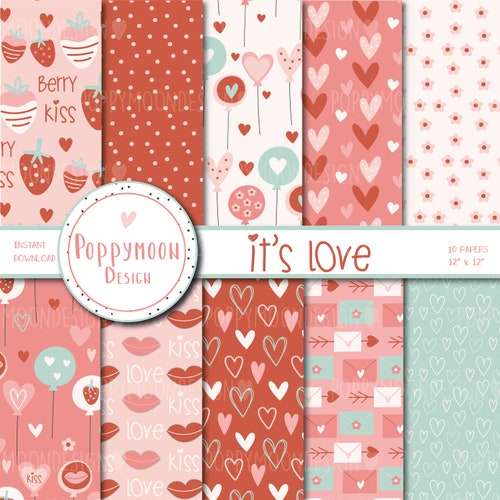 It's Love Valentines Wedding Printable Digital Paper - Etsy