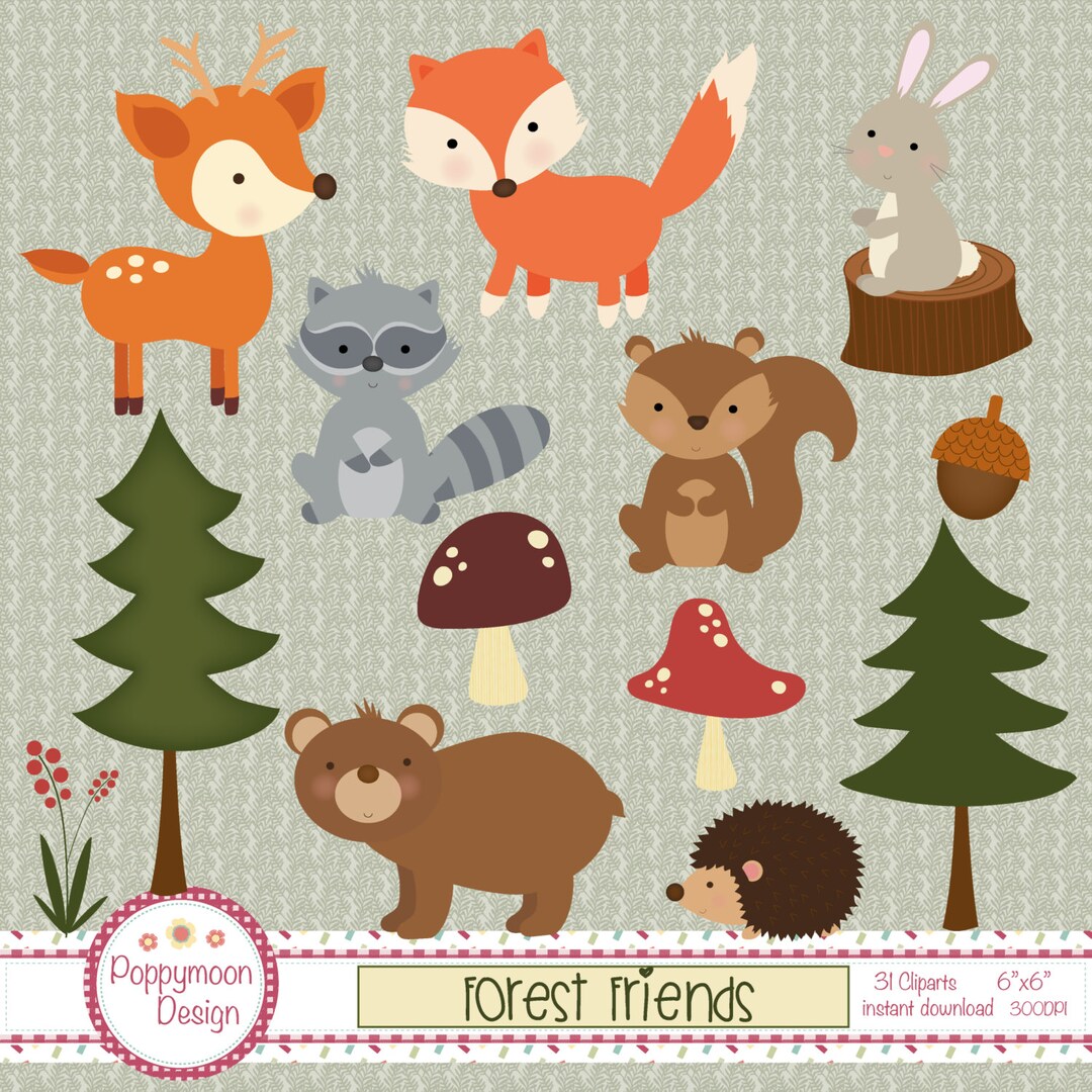 Forest Friends,fox, Bear,hedgehog, Printable Digital Clipart Set - Etsy