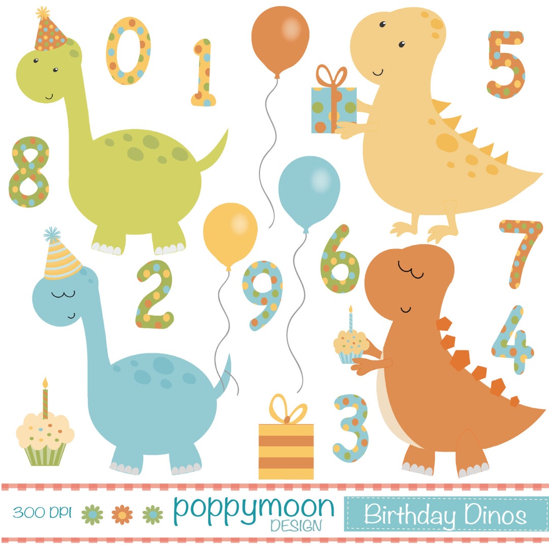 Birthday Dinosaurs,digital Clipart Set - Etsy
