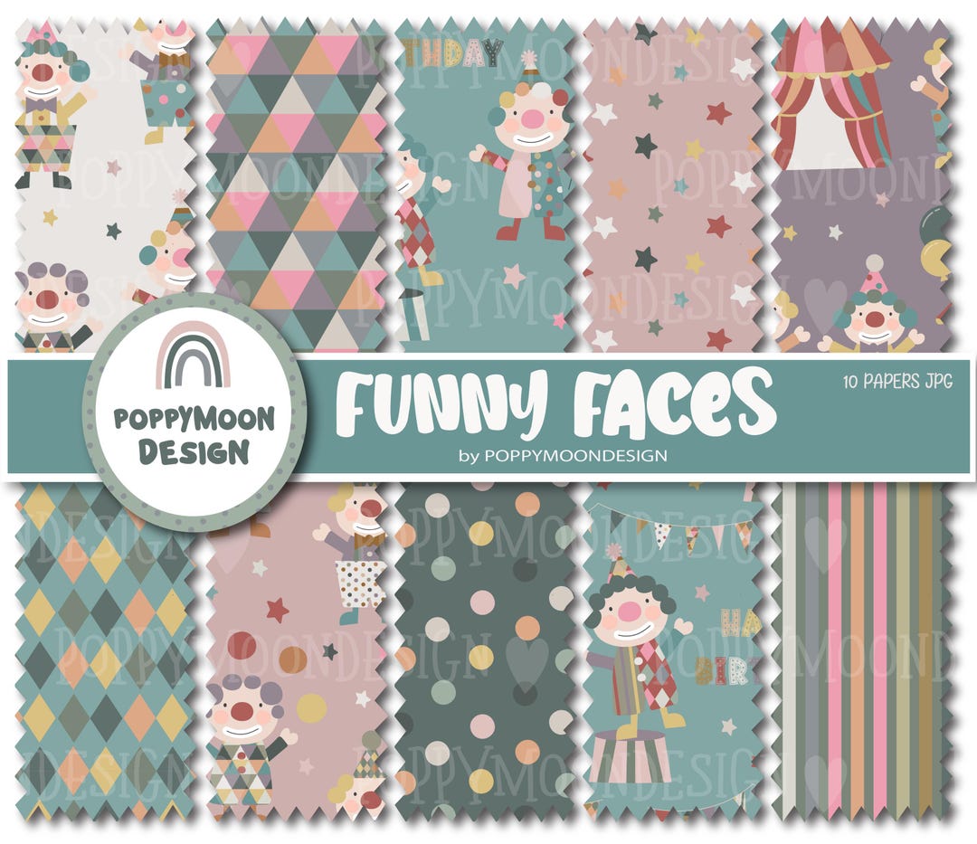Funny Faces Clown Pattern Collection for Birthday Celebrations" - Etsy