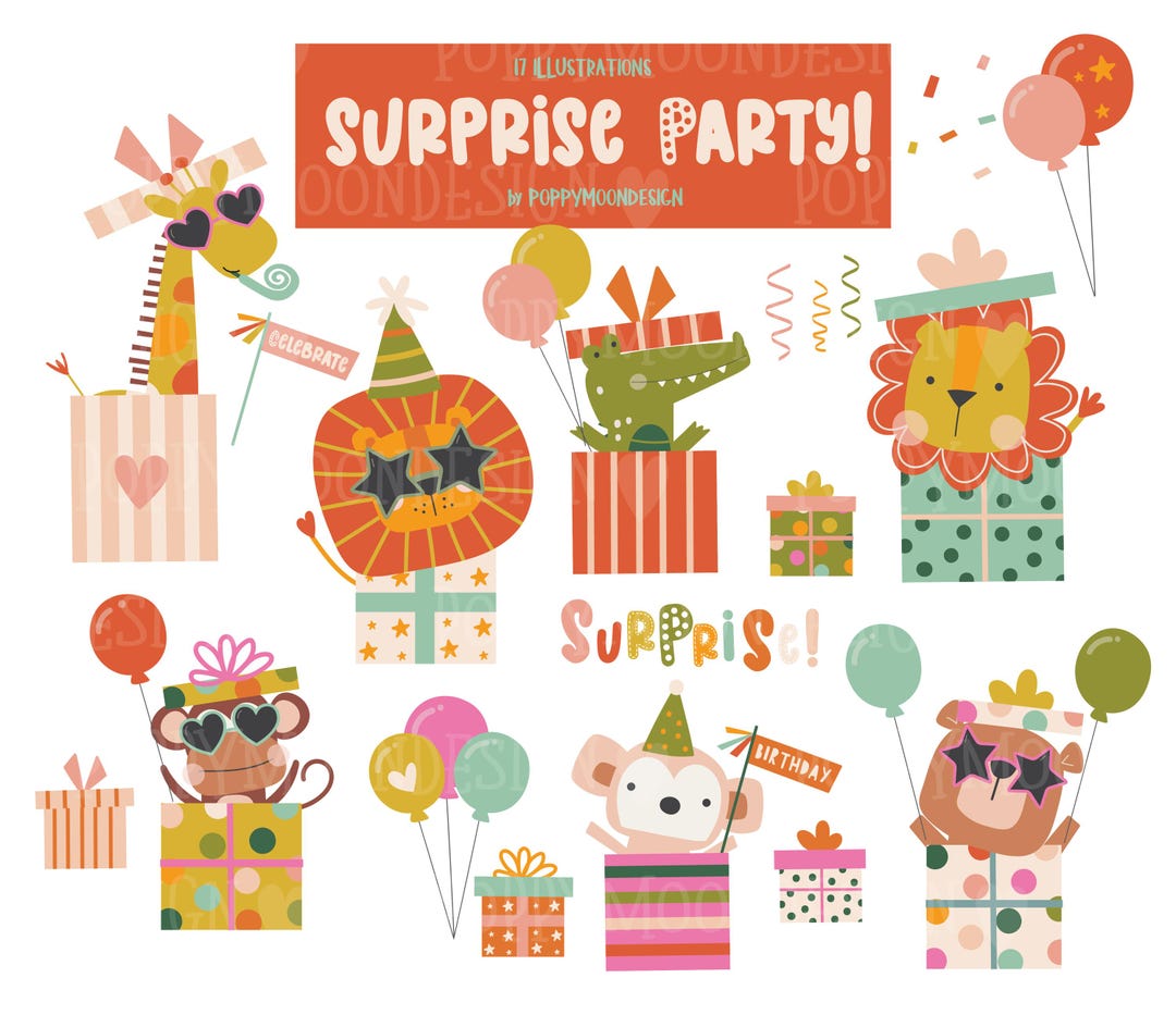 Whimsical Animal Peek-a-boo Birthday Clipart Set - Etsy