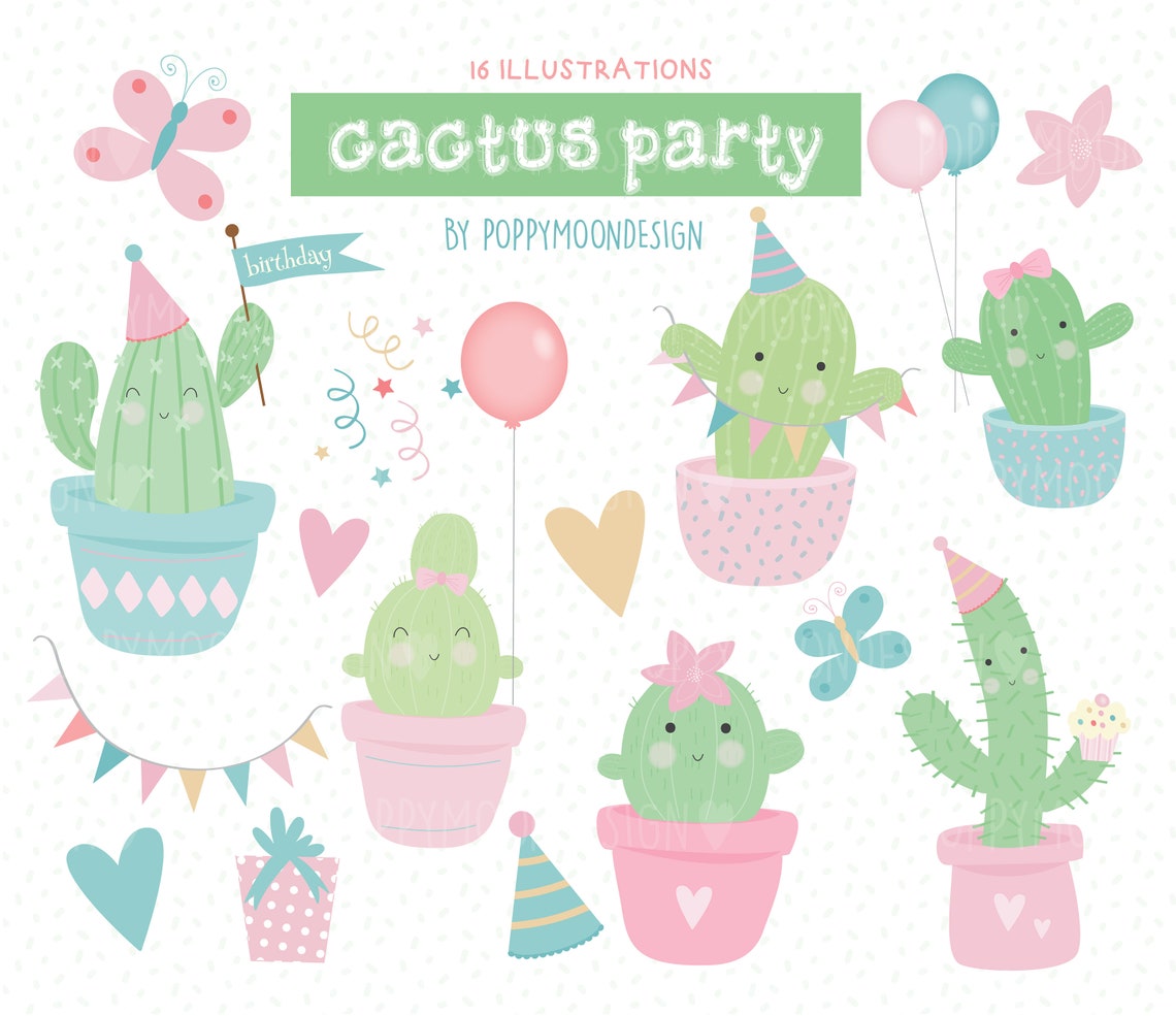 Cactus Party Digital Clip Art Set - Etsy UK