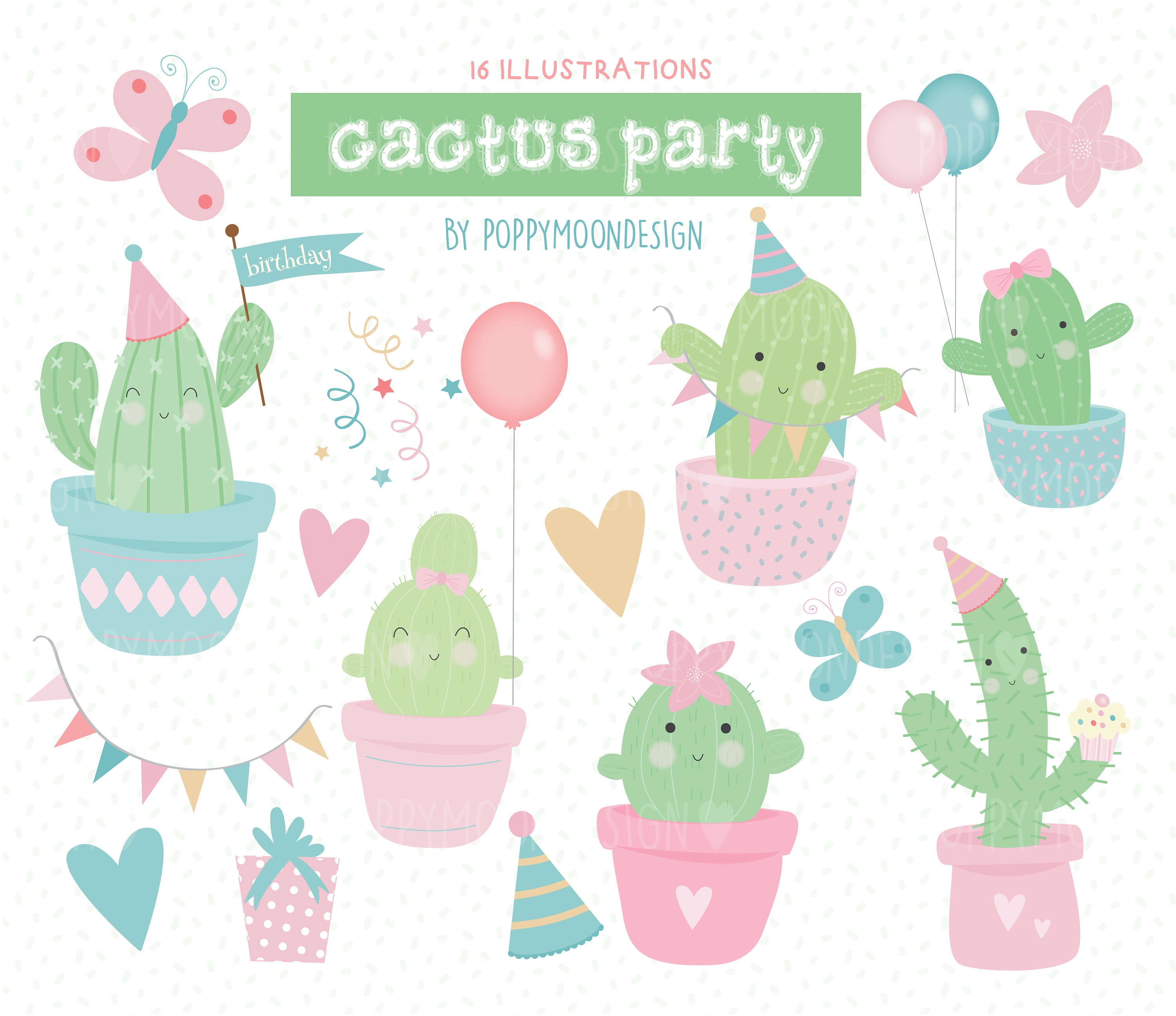 Cactus Party, Digital Clip Art Set - Etsy UK