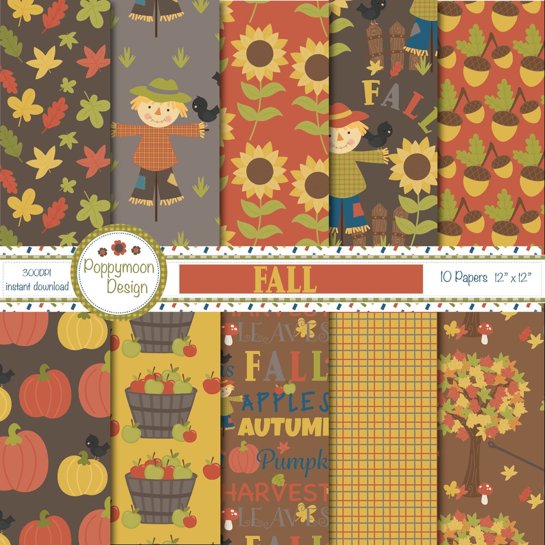 Fall/autumn, Scarecrow, Pumpkins, Printable Digital Paper Pack - Etsy
