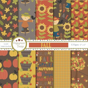 Fall/autumn, Scarecrow, Pumpkins, Printable Digital Paper Pack - Etsy
