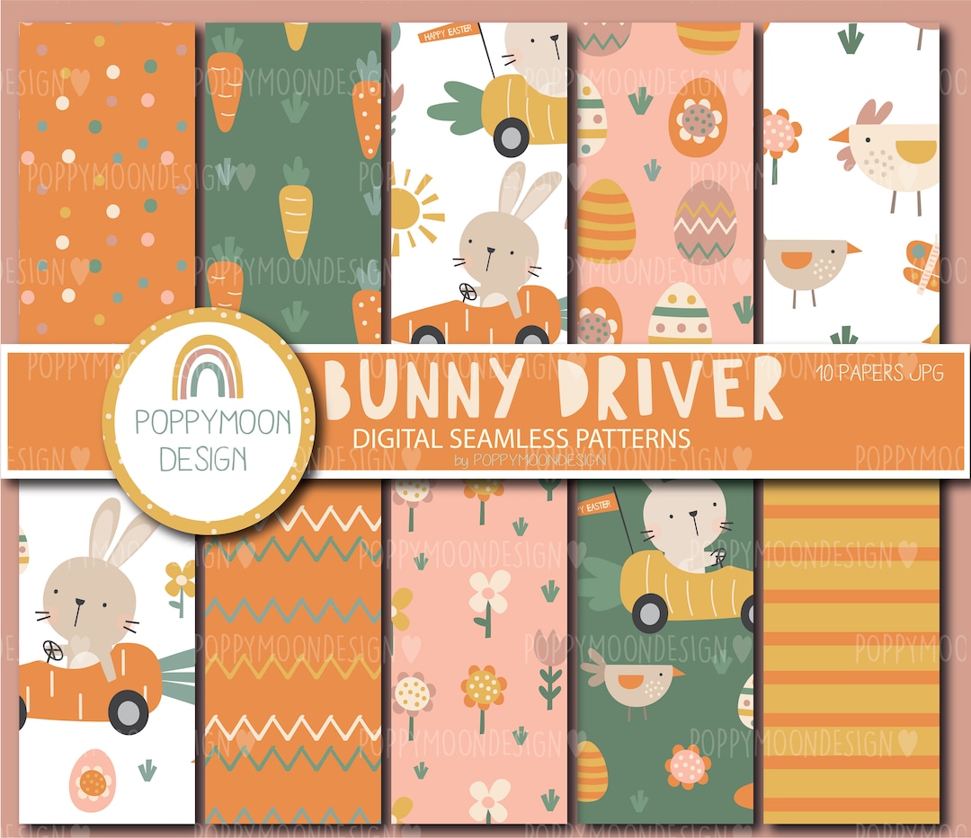Bunny Driver, Easter Bunnies, Printable Seamless Digital Paper Pack - Etsy