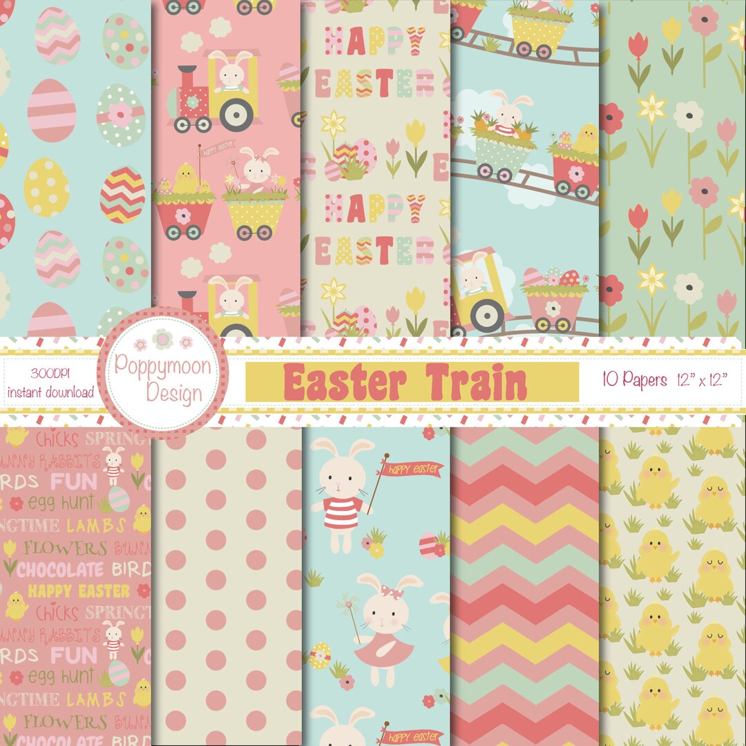 Easter Train, Printable Digital Paper Pack - Etsy