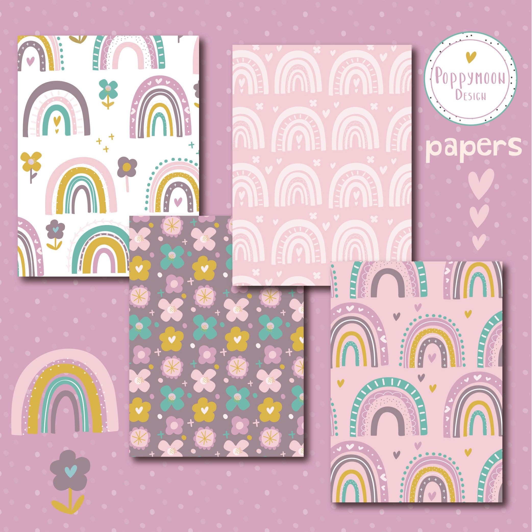 Rainbows and Flowers Digital Paper Pack Scrapbook Paper - Etsy