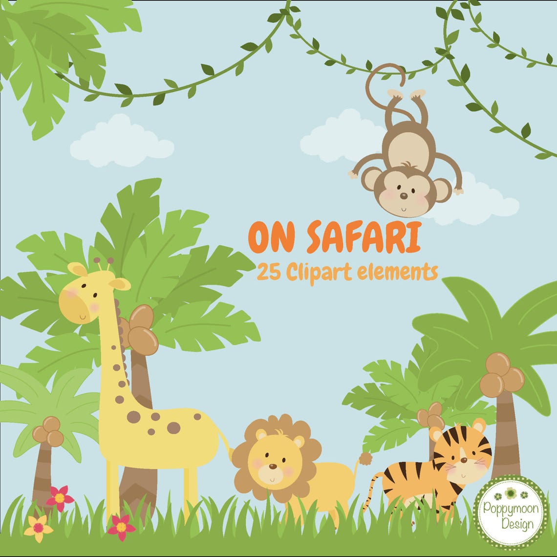 On Safari Jungle Animal Printable Digital Clipart Set | Etsy UK
