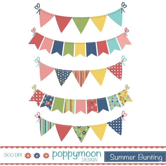 Summer bunting red blue green and yellow digital clipart | Etsy