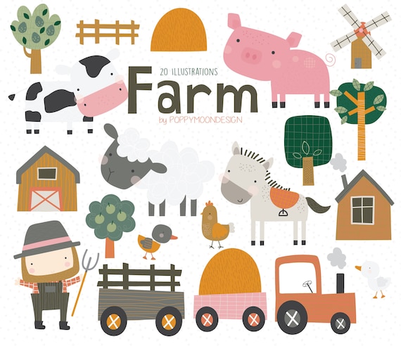 Outline Farm Animals Digital Clipart Clip Art Graphics Etsy Wingspan