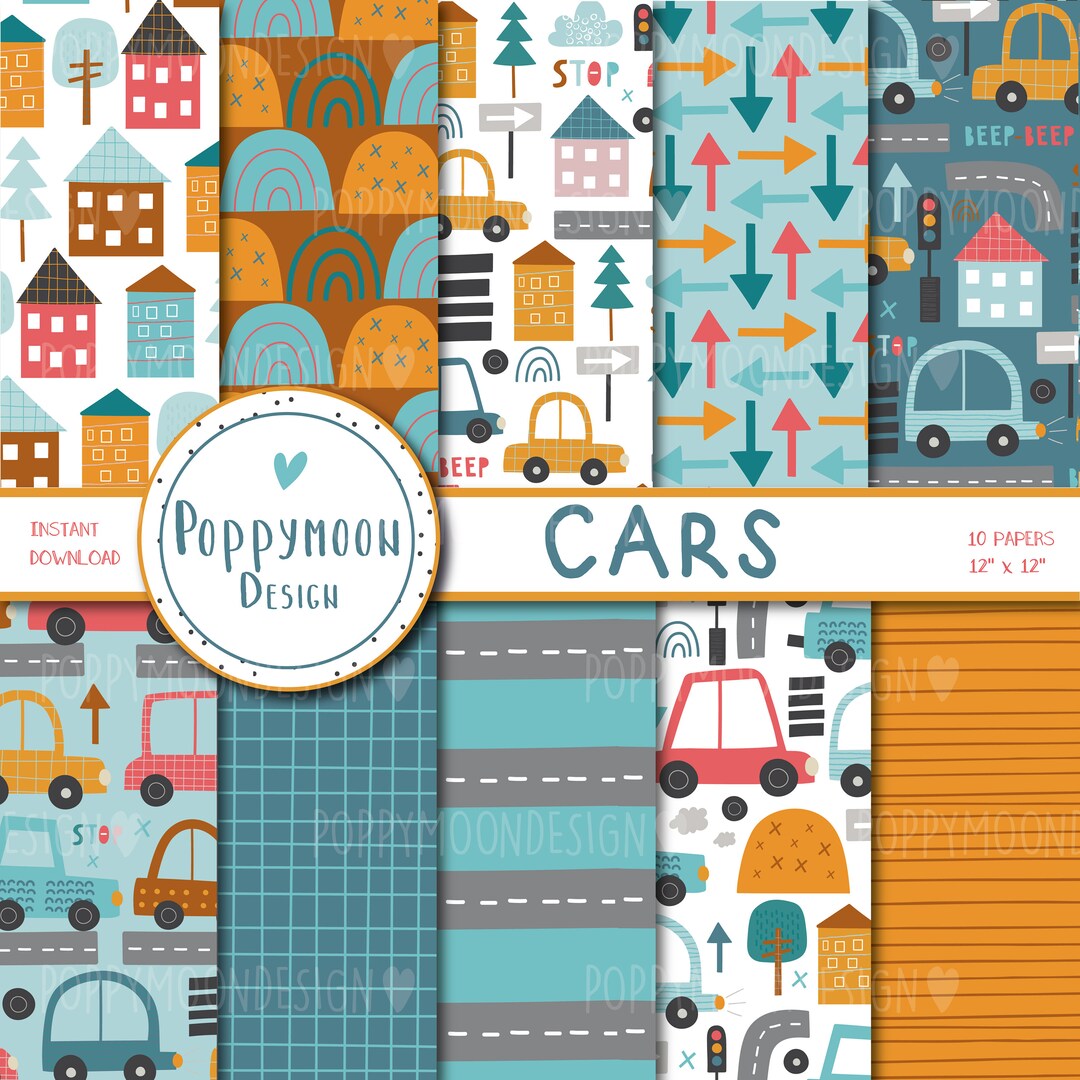 Cars, Transport, Digital Paper Pack, Scrapbook Paper - Etsy