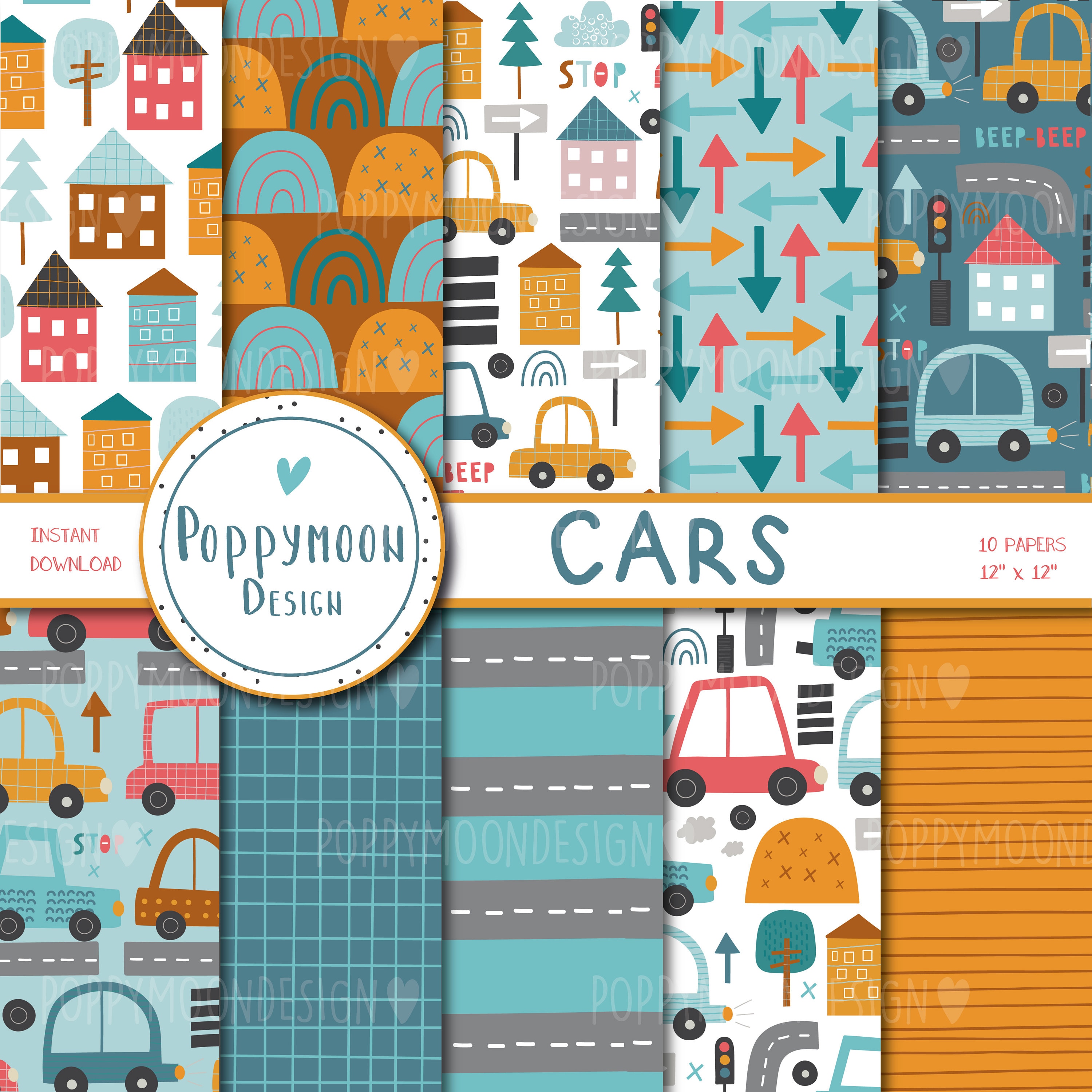 Cars, Transport, Digital Paper Pack, Scrapbook Paper - Etsy UK