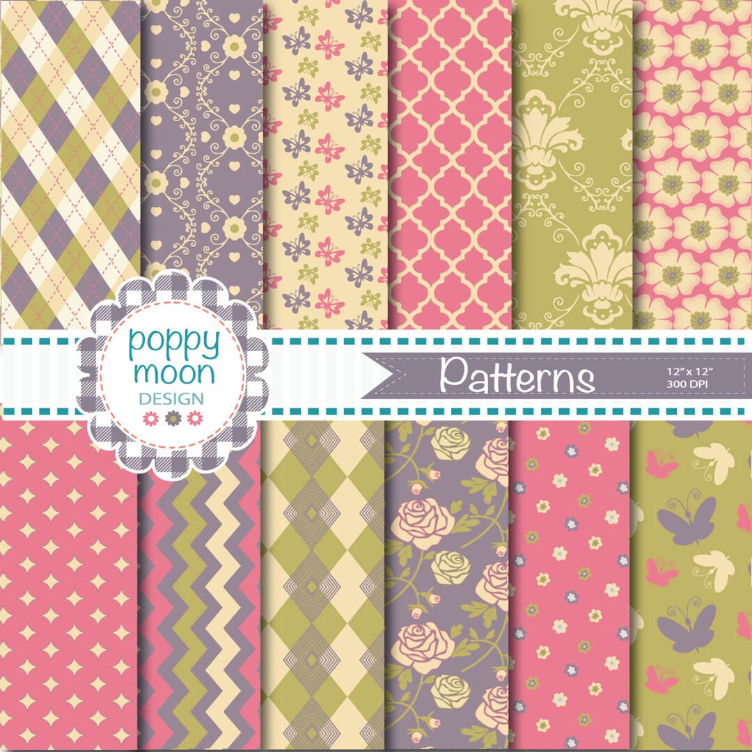 Patterns, Pink, Cream and Purple, Digital Paper Pack - Etsy