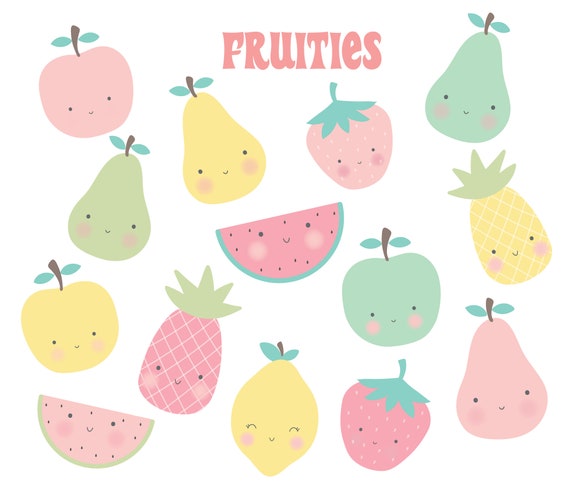 Fruities Fruits Digital Clip Art Set | Etsy
