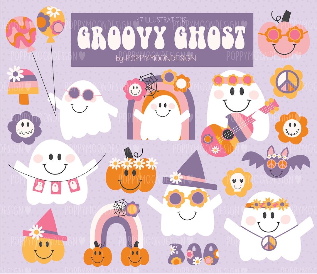 Groovy Ghost, Retro, Digital Printable Clipart - Etsy