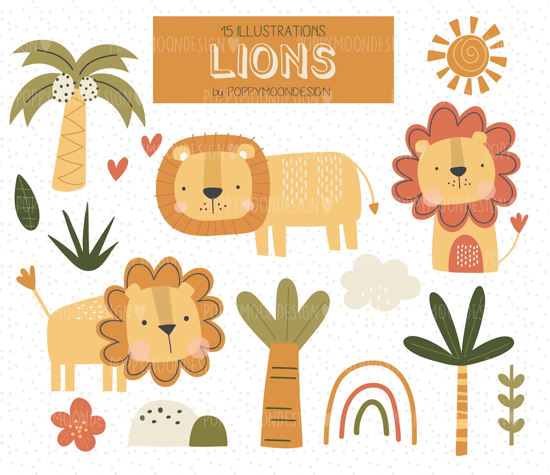 Lions, Safari, Animals , Printable Digital Clipart Set - Etsy