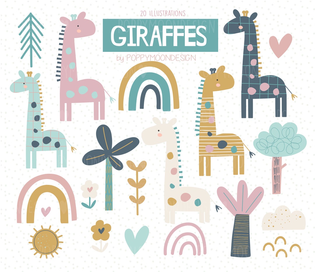 Giraffes, Pastel Giraffes, Digital Printable Clipart - Etsy