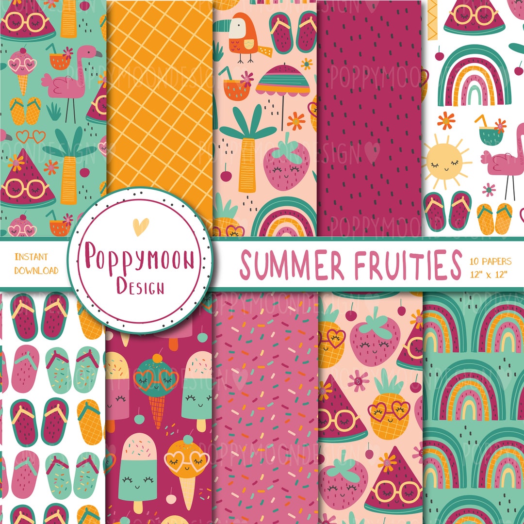 Summer Fruities, Fruit, Summertime, Digital Paper Pack, Scrapbook Paper ...
