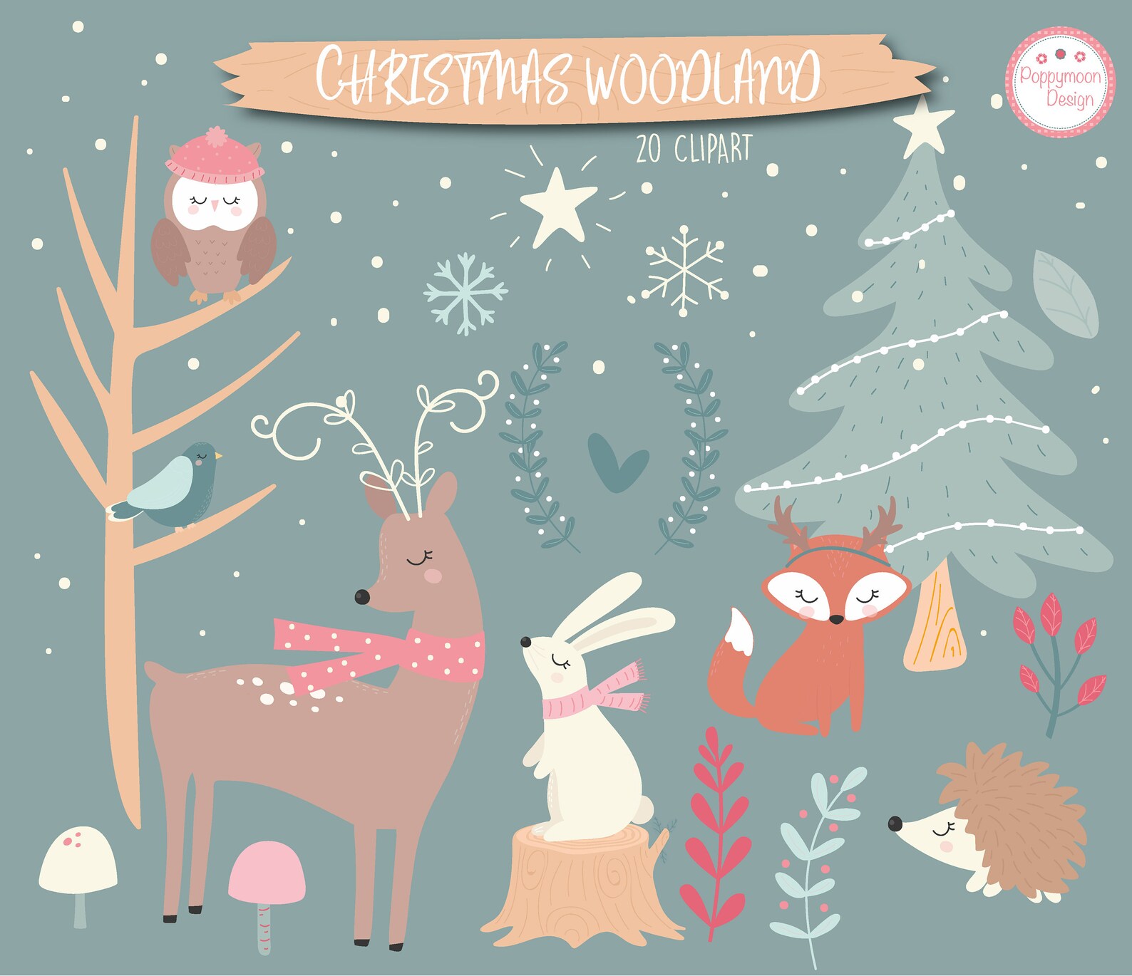 Christmas Woodland Printable Digital Clipart Set | Etsy