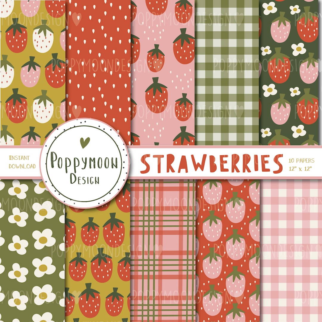 Strawberries, Fruit, Digital Paper Pack, Scrapbook Paper - Etsy